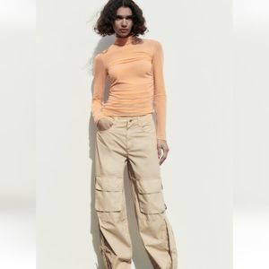 Zara | Tops | Zara Ruched Tulle Top Semisheer Orange Color Bloggers ...